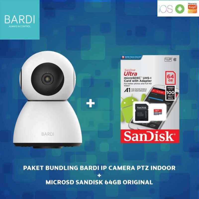 Promo BARDI Smart Indoor PTZ IP Camera CCTV + Micro SD 64GB Class10 ...