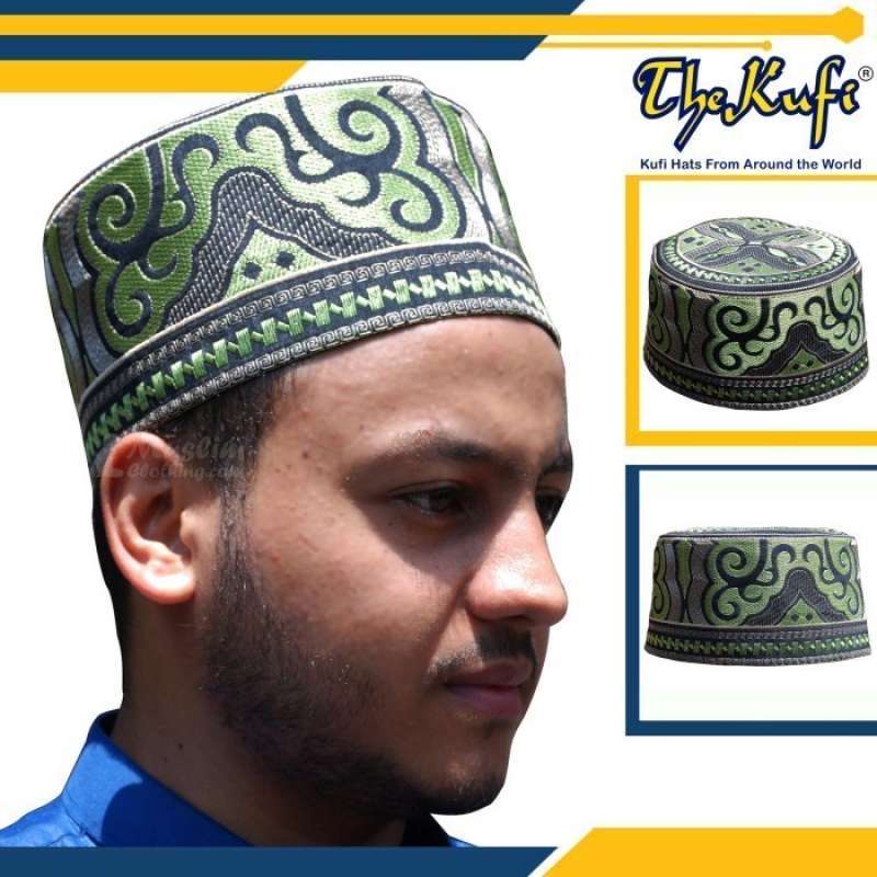 Jual Peci Hitam Omani Motif Hijau 2 The Kufi Size XS Ornamen Peci ...