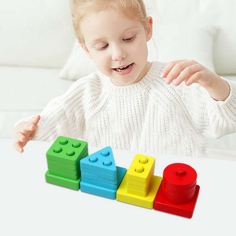 Promo Geometric Block Stacking Matching Shape Sorter Fine Motor Skill ...
