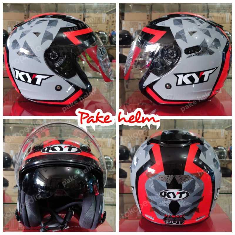 Jual HELM KYT DJ MAXI #1 ASPHALT GREY RED FLUO HALF FACE DOUBLE VISOR ...
