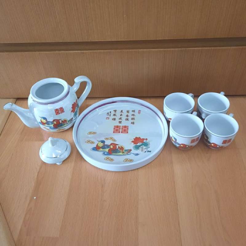 Jual Tea Set Keramik Pengantin Untuk Tea Pai Double Happiness 7 Pcs Di ...