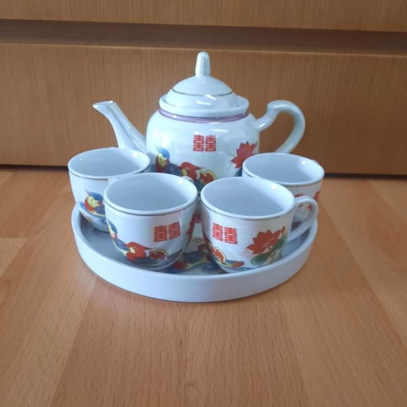 Jual Tea Set Keramik Pengantin Untuk Tea Pai Double Happiness 7 Pcs Di ...