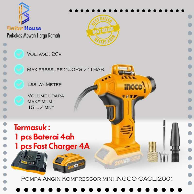 Jual Pompa angin Pompa Ban Kompressor Cordless 20V INGCO CACLI2001 ...