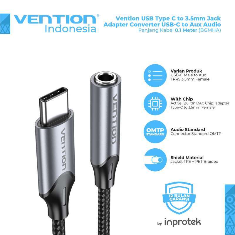 Jual Vention USB Type C to 3.5mm Jack Adapter Converter USB-C to Aux Audio - BGM 0.1 Meter di ...