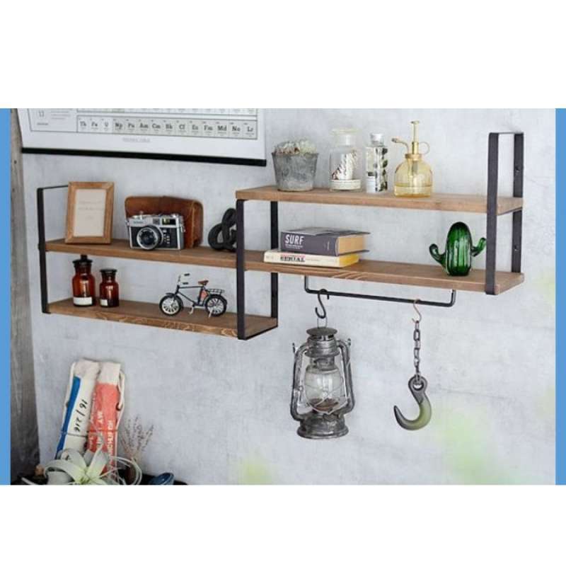 Jual Triple rak dinding besi dan kayu panjang luas minimalis vintage ...