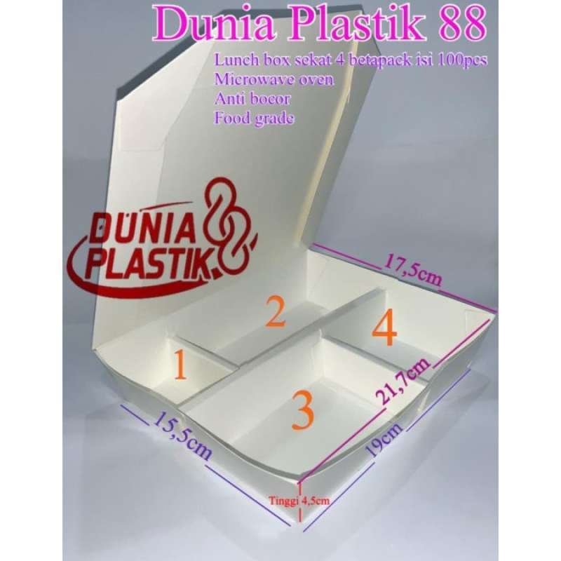 Promo 100pc LUNCH BOX SEKAT 4 partisi kotak bento kertas sekat putih ...