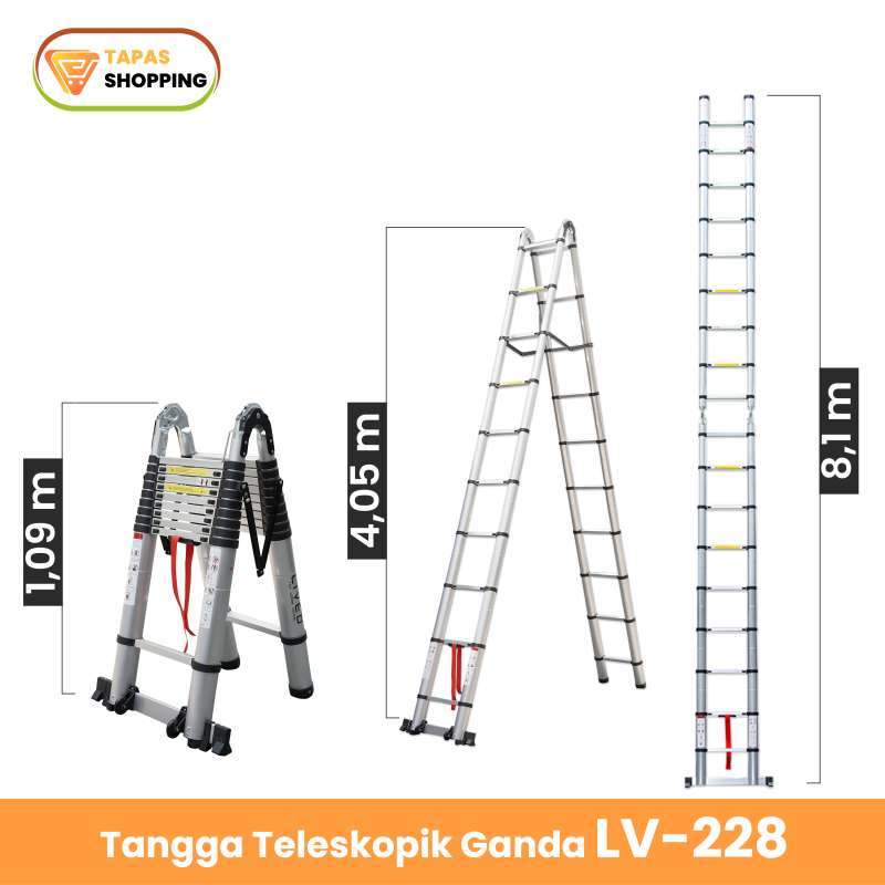 Promo LIVEO LV-228 Tangga Lipat Aluminium Tangga Teleskopik Ganda 18 ...