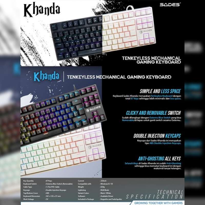 Jual Sades Khanda TKL RGB Mechanical Gaming Keyboard Outemu Blue Switch ...