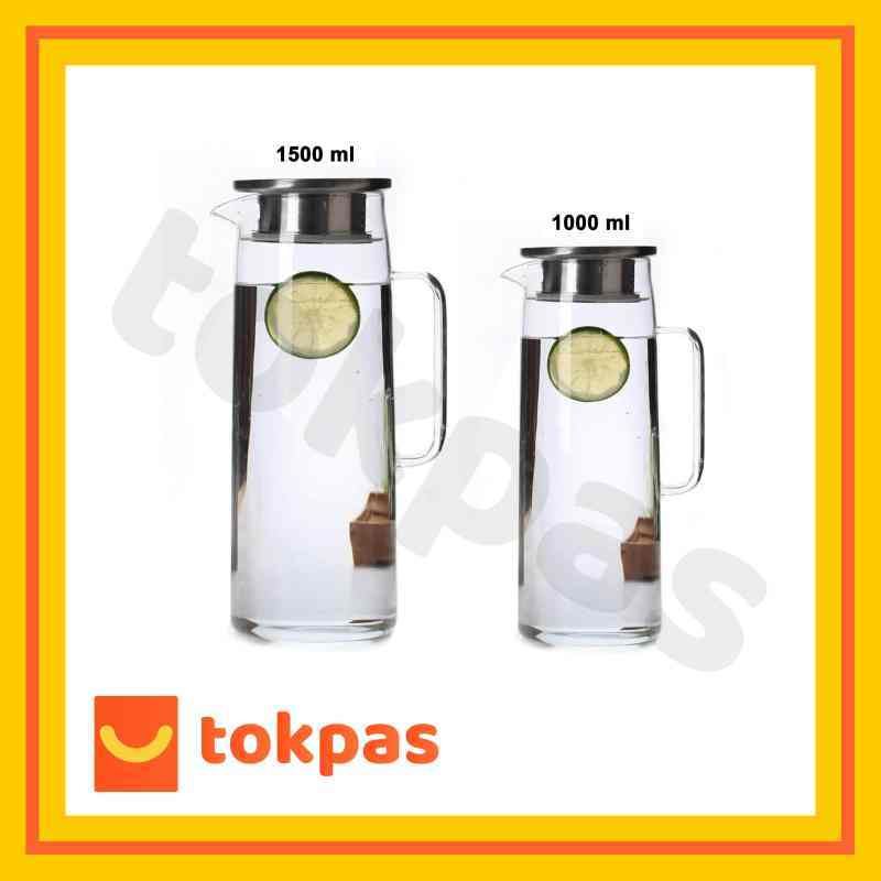 Jual Teko Pitcher Kaca Tutup Bambu / Stainless Tahan Panas / Water Jug ...