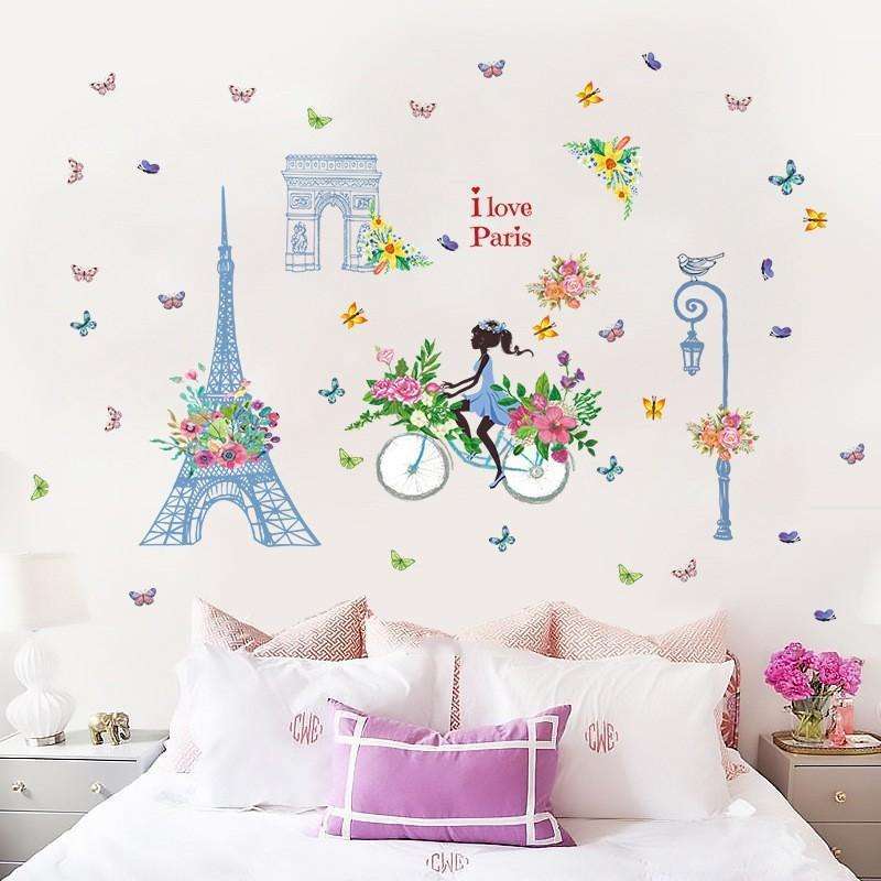Promo Stiker Dinding Blue Tower and Girl SK9164 Wall Sticker Wallpaper ...