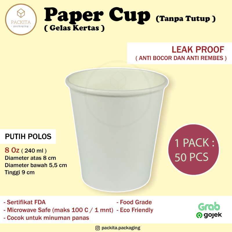 Promo Paper hot cup / Gelas Kertas Tahan Panas Polos 8 Oz 240ml (50 pcs) Diskon 10% di Seller ...