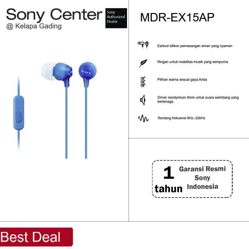 Promo SONY MDR-EX15AP In-Ear Stereo Headset [Original] - Blue Diskon 46 ...