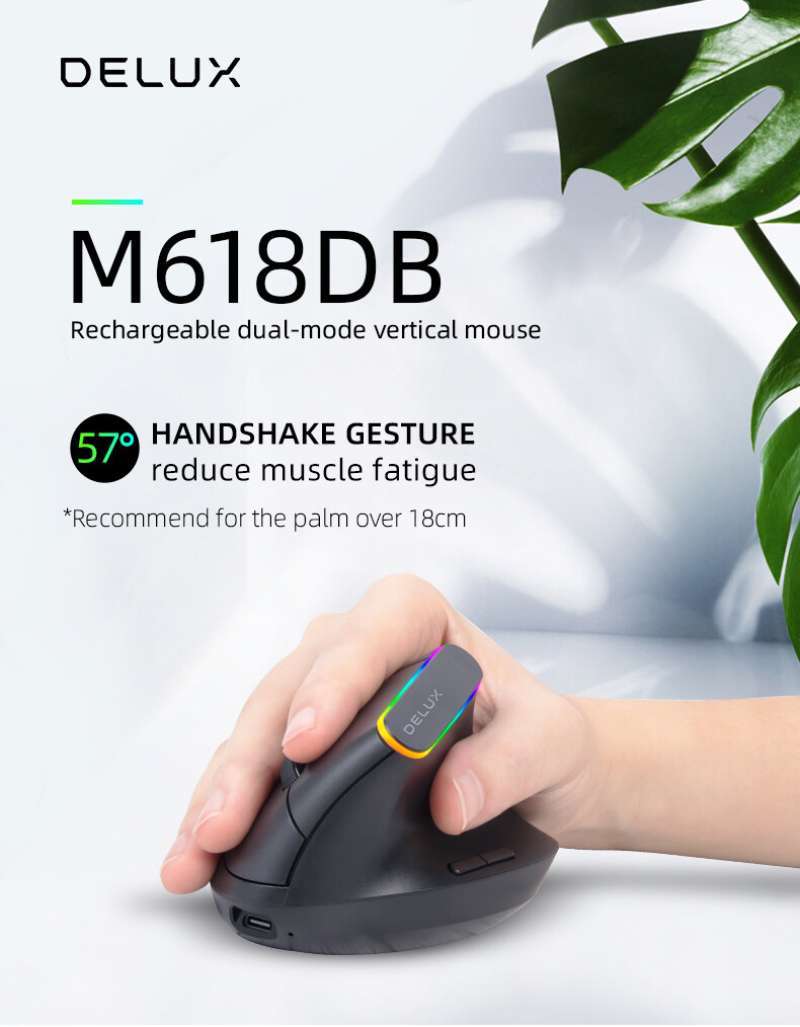 Jual Delux M618DB Rechargeable Wireless Vertical Ergonomic Mouse Gaming ...