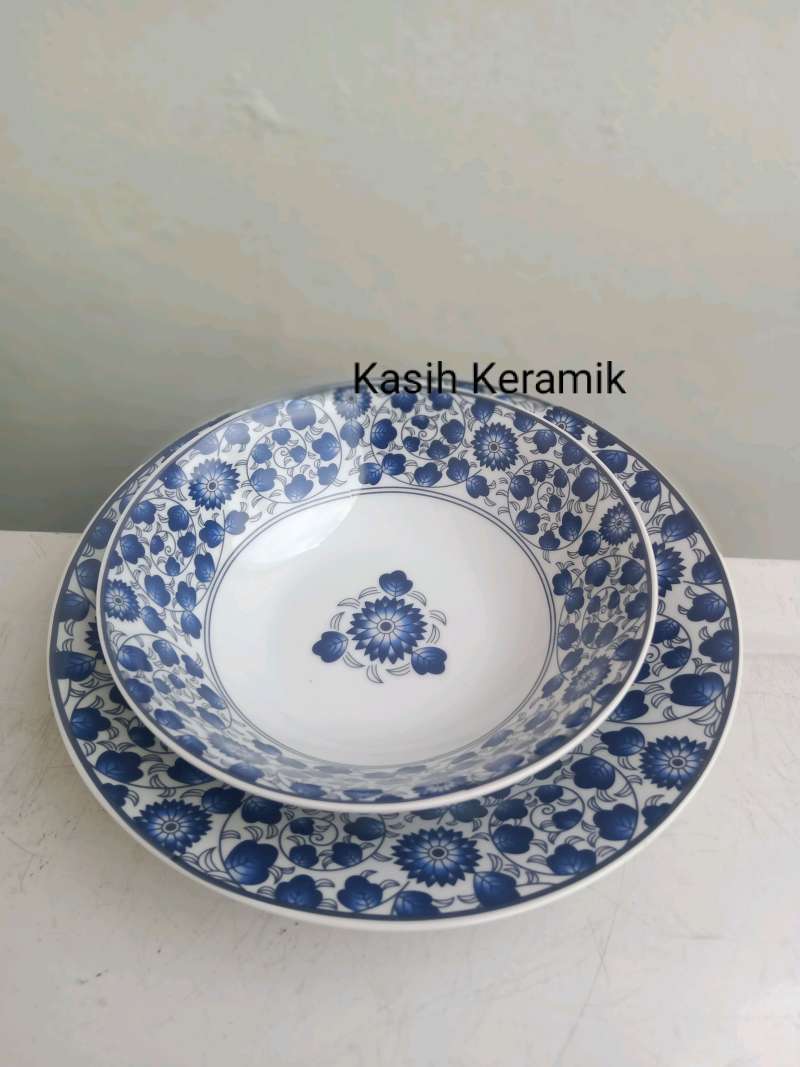 Jual Piring Makan Keramik Biru Putih/piring Set 6 Pcs Sudah Sni/piring ...