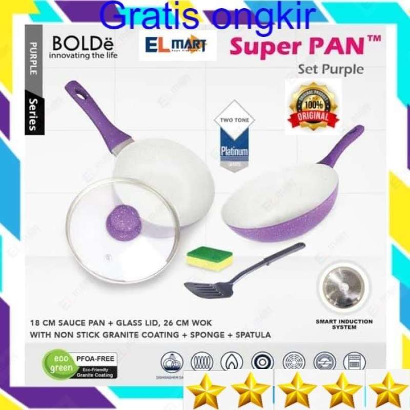 Jual BOLde super pan set purple 5pc panci granite ceramic coating non ...