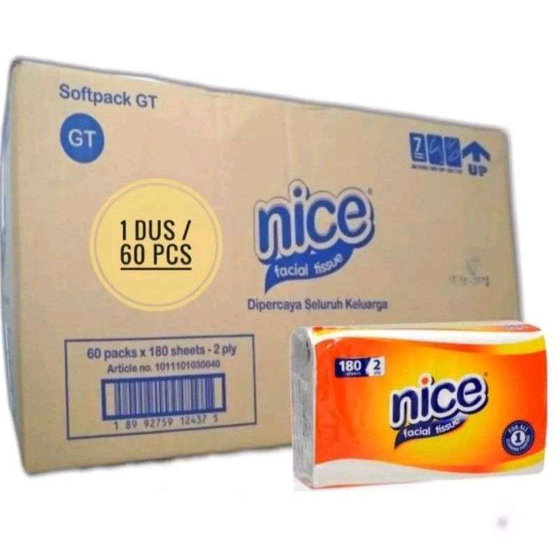 Jual Nice Facial Tissue Soft Pack 180 Sheets 2 Ply (60 Pcs / Karton) Di ...