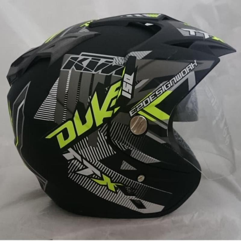 Promo OEM BXP DUKE 150 Double Visor Helm Half Face L Black Red Diskon ...
