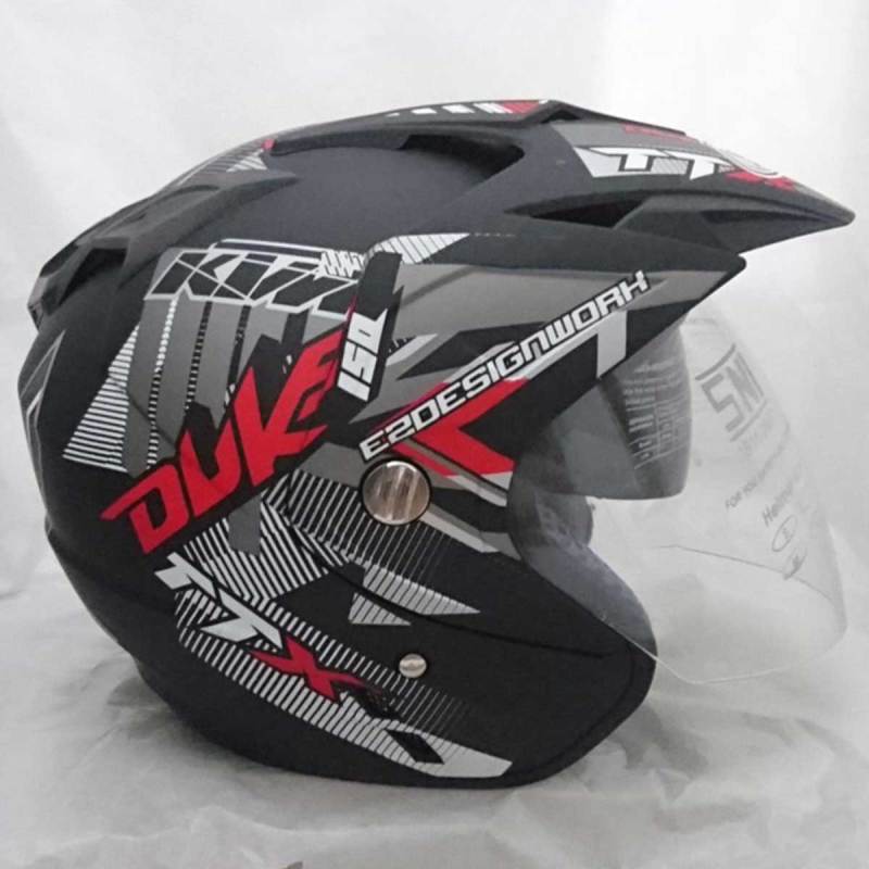Promo Oem Bxp Duke 150 Double Visor Helm Half Face L Black Red Diskon ...