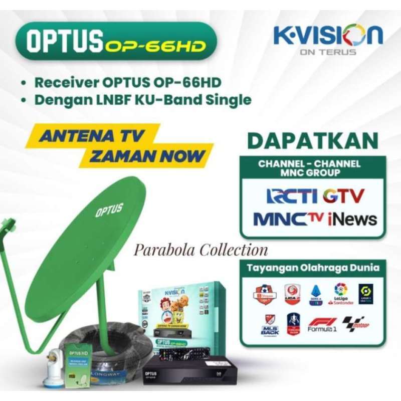 Promo PROMO PARABOLA MINI OPTUS HIJAU 60 CM FULL SET TERMASUK 1 PCS RECEIVER OPTUS Diskon 7% di ...