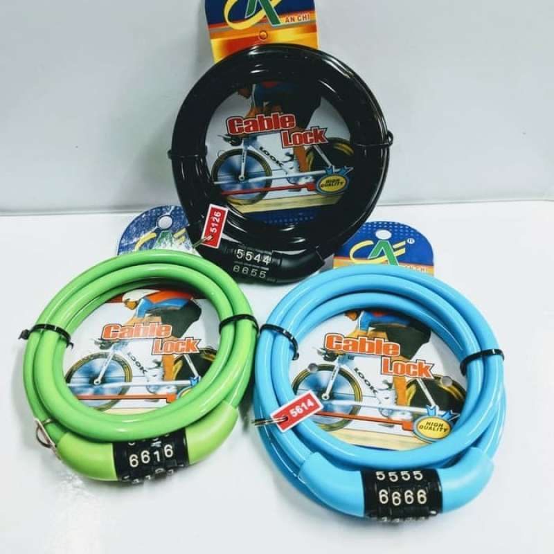 Jual KUNCI SPIRAL CABLE LOCK SEPEDA, HELM, PAGAR KODE 4 DIGIT di Seller ...