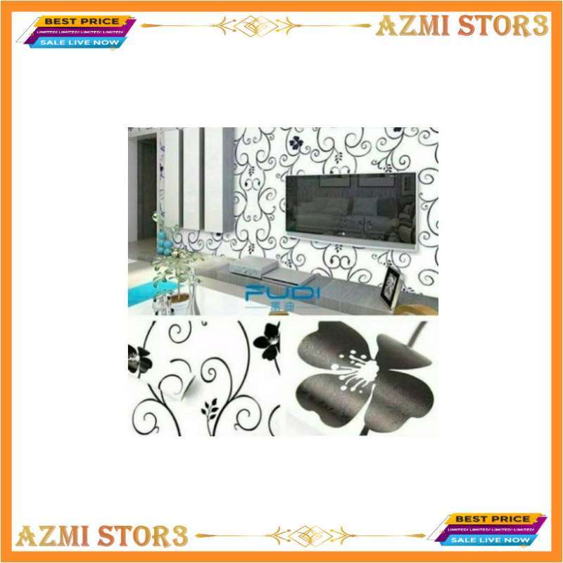 Jual Wallpaper Dinding Ukuran 45 Cm X 10 M Motif Ulir Hitam Bunga Wpp