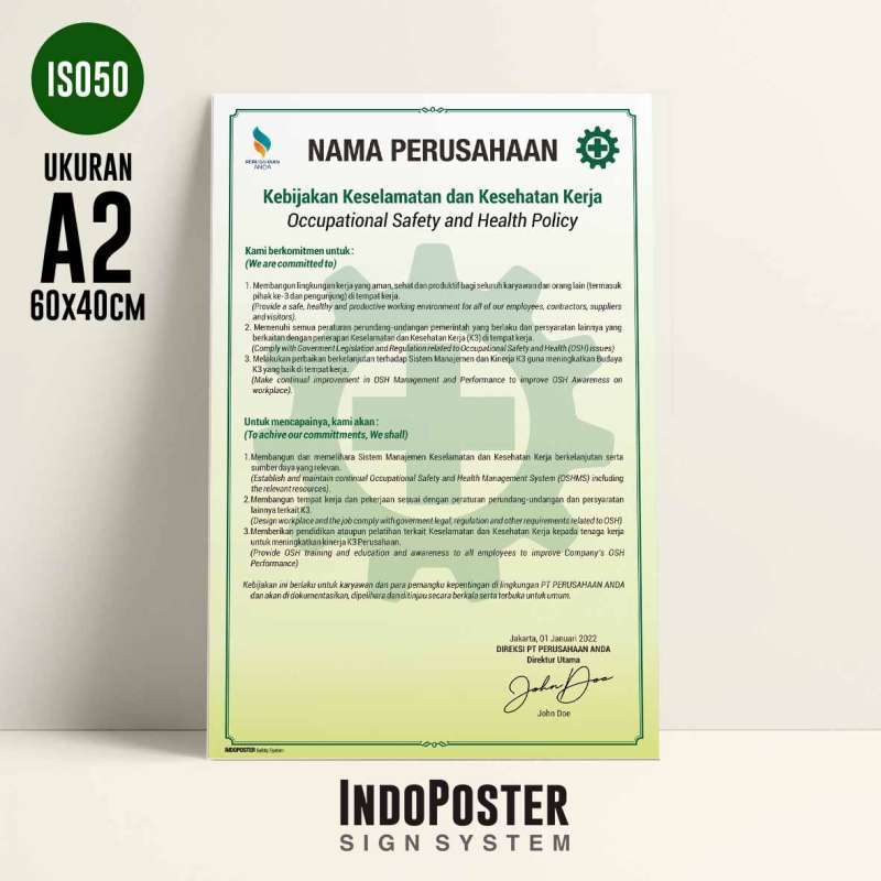 Jual Poster K3 Safety Kebijakan K3 Safety QHSE Policy Perusahaan Custom ...