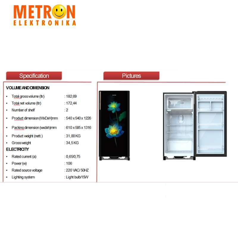 Jual POLYTRON PRA 18 PLX HANDLE - BLACK BUNGA BIRU KULKAS 1 PINTU 180 ...