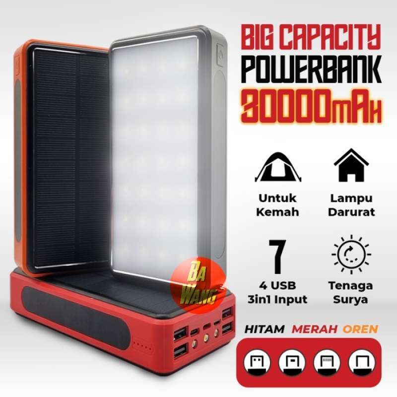 Jual Powerbank Power Bank Solar 30000mAh 7in1 Lampu Spotlight Sorot LED ...