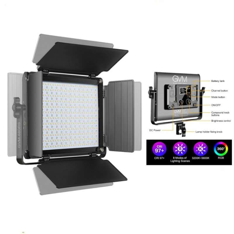 Promo Gvm 680rs Rgb Led Studio Video Light Panel Bi-color 2000k~5600k ...