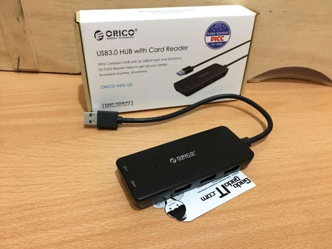 Jual ORICO H3TS-U3 USB HUB 3 Port USB 3.0 With Card Reader HUB TF & SD ...
