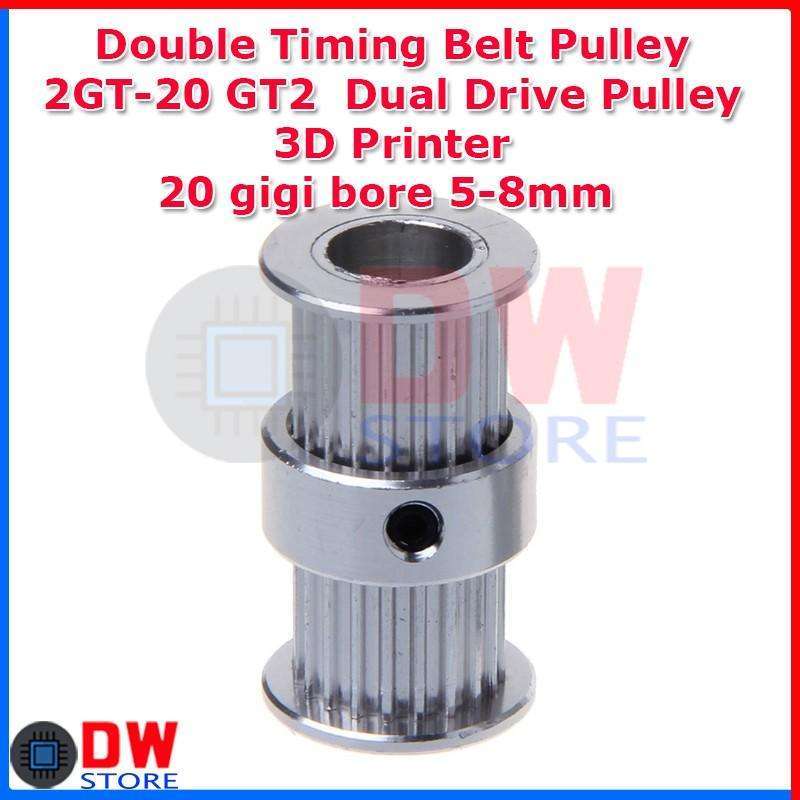 Jual Dual Double Timing Pulley 2GT GT2 GT2-20 20 Gigi Teeth Bore 5-8mm ...