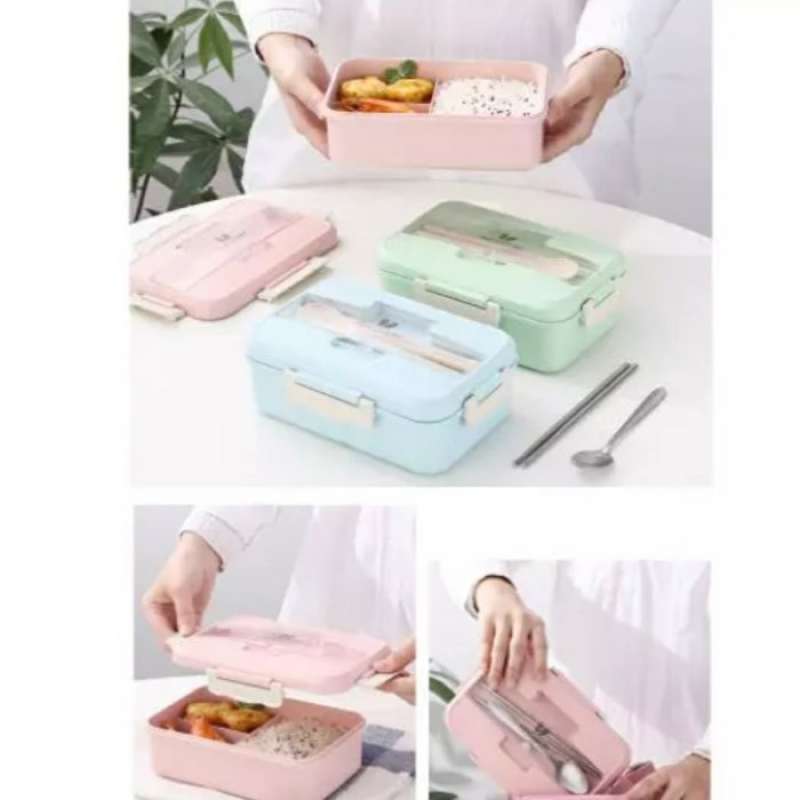 Promo Lunch box set kotak bekal makan wheat straw gandum 800ml 4in1 ...