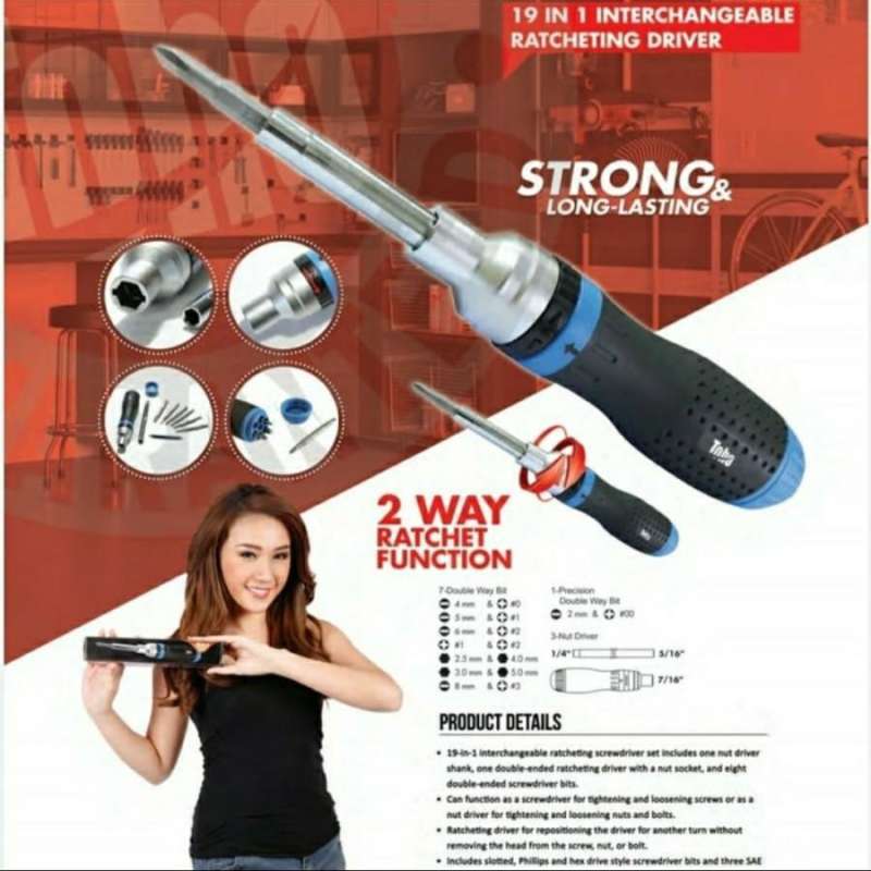 Jual OBENG INTERCHANGEABLE RACHET DRIVER SET TOHO 19 IN 1 OBENG RATCHET ...