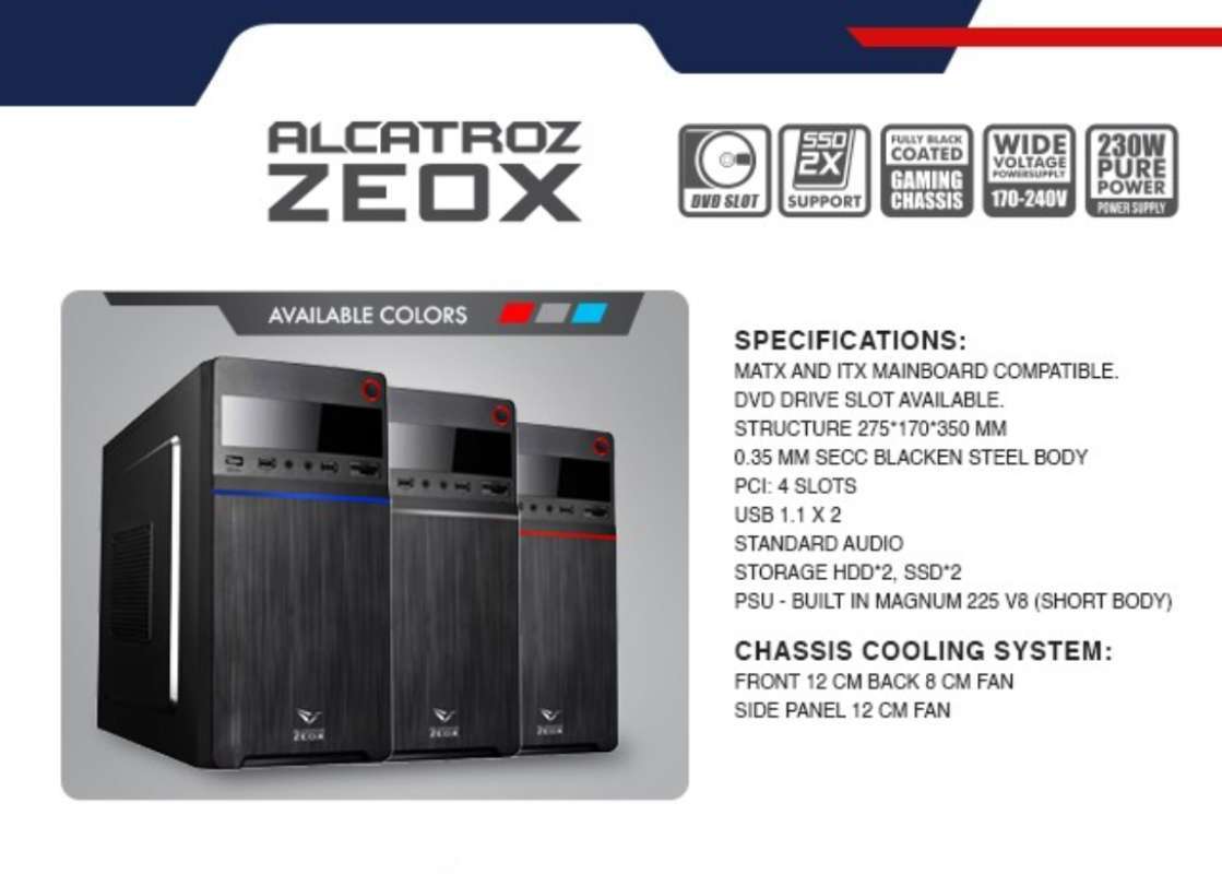 Promo Casing Pc Alcatroz Azzura Zeox Mini Atx With 450 Watts Power ...