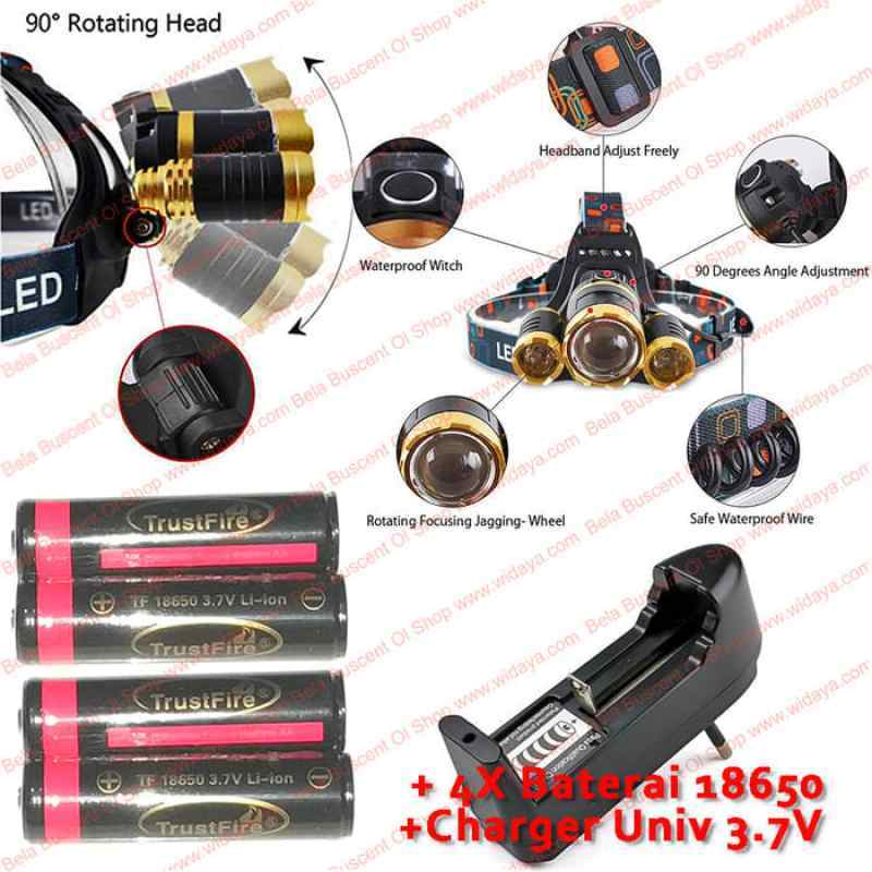 Jual Dijual Senter Kepala 3 Lampu Led Cree XML T6 4X 18650 Charger ...