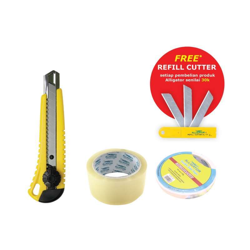 Jual Alligator Paket Packing Lengkap Lakban Cutter dan Double Tape Free Refill Cutter di Seller ...