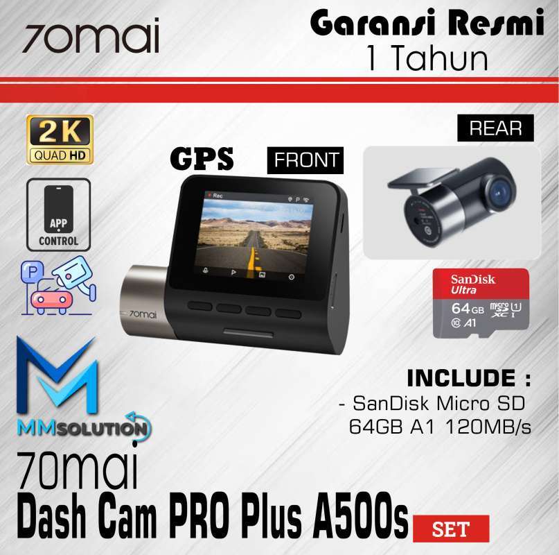 Jual 70mai Dash Cam Pro Plus A500s 1944P GPS ADAS Set (Front + Rear ...