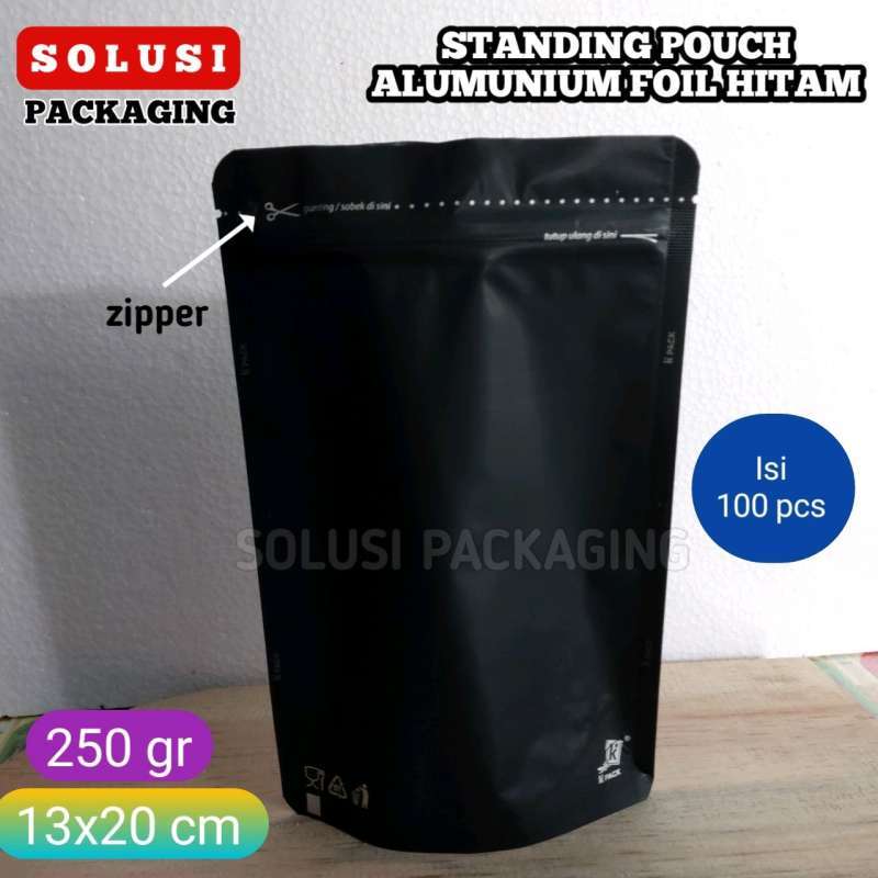 Jual Isi 100 pcs Standing Pouch HITAM 250gr 13x20cm KPACK Kemasan ...