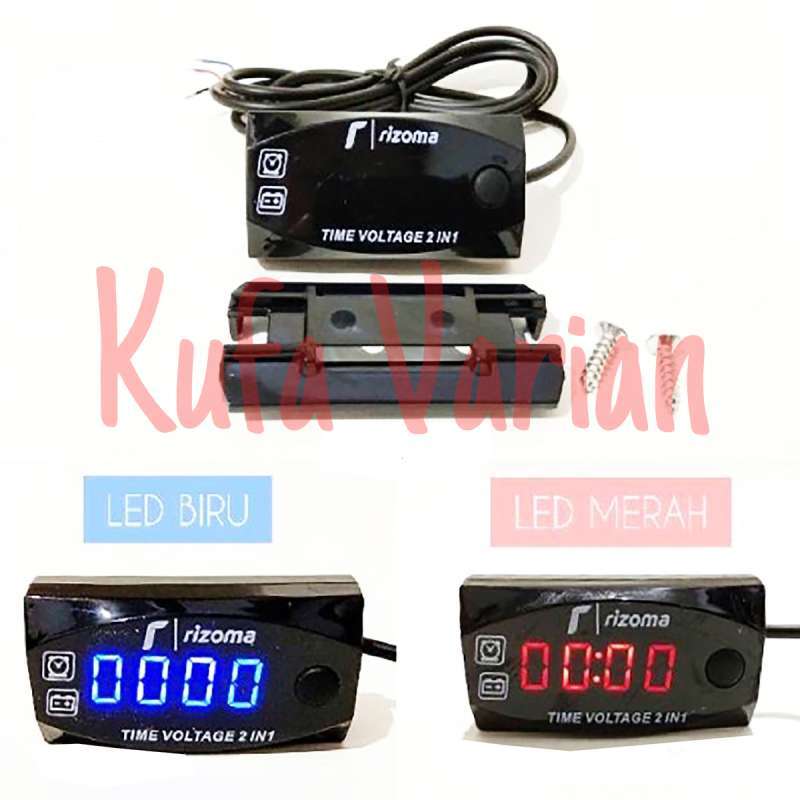 Jual Rizoma Volt Meter 2 in 1 LED Biru Merah Voltmeter Digital Ukur Aki dan Jam Time Voltage di ...