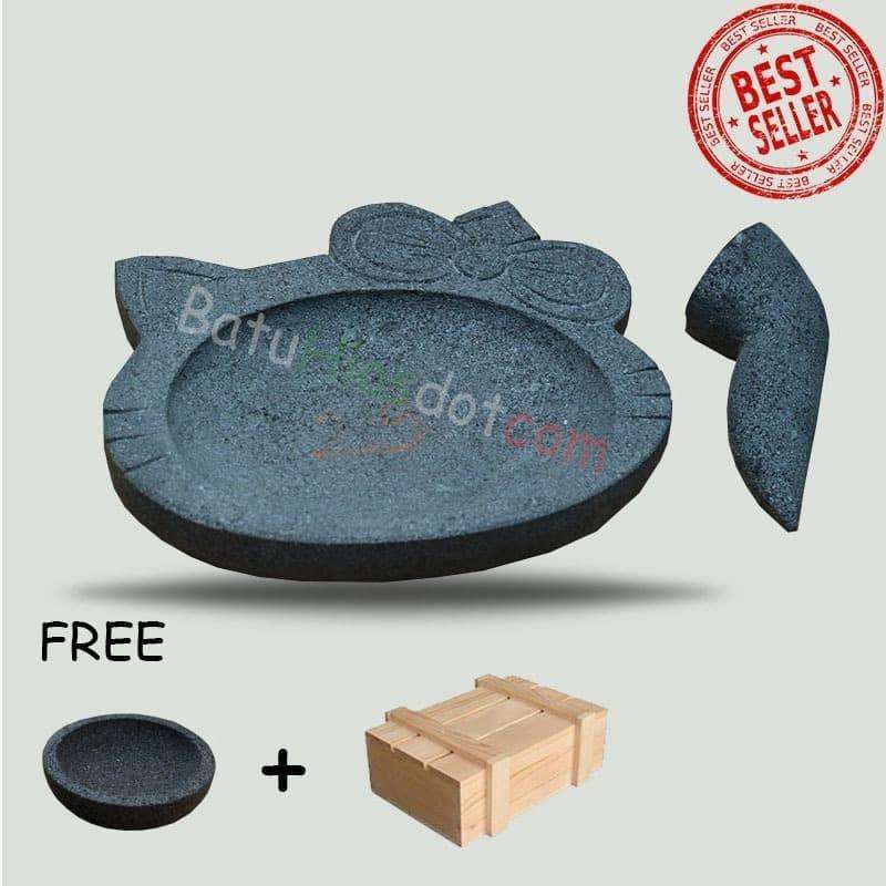 Jual Cobek dan Ulekan Batu Lava Merapi Motif HELLO KITTY 29 cm FREE ...