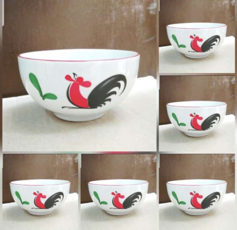 Jual 1 Set 6Pcs Mangkok Nasi Ayam Jago/Mangkok Porcelain/Mangkok ...