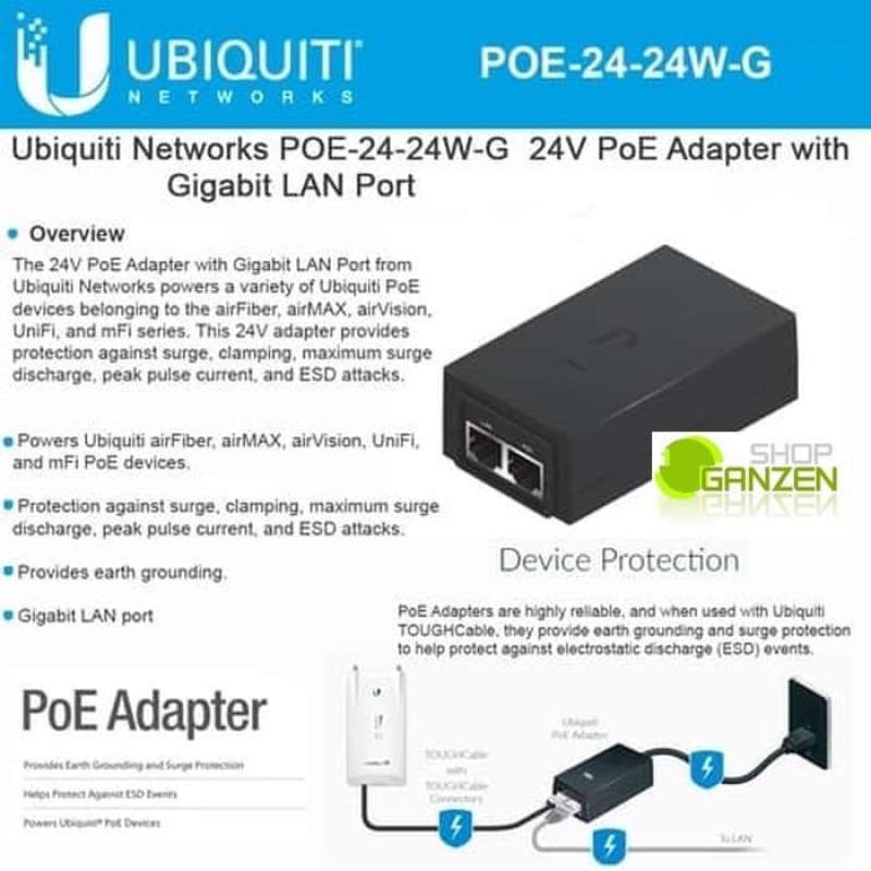 Jual Ubiquiti ubnt adaptor poe 24v 1a Gigabit poe-24-24w-g di Seller ...