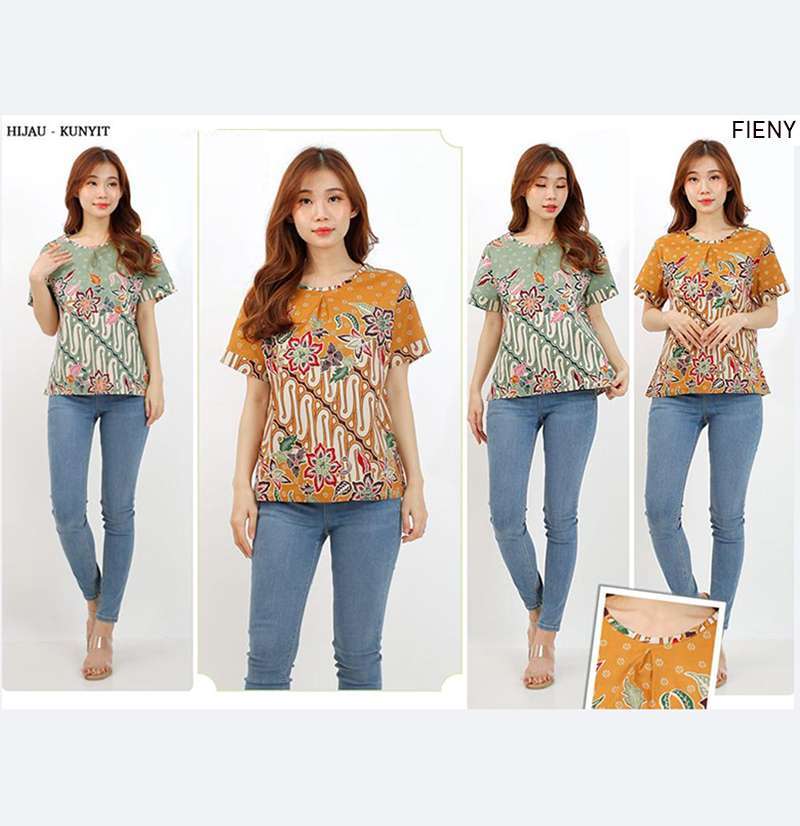 Jual Evercloth Fieny Atasan Batik Wanita Blouse Batik Perempuan Kerah ...