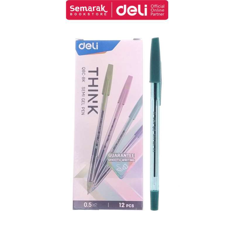 Jual Deli Q8c-bk Think Semi Gel Pen Pulpen Semi Jel 0.5 - Hitam [1 Pack ...