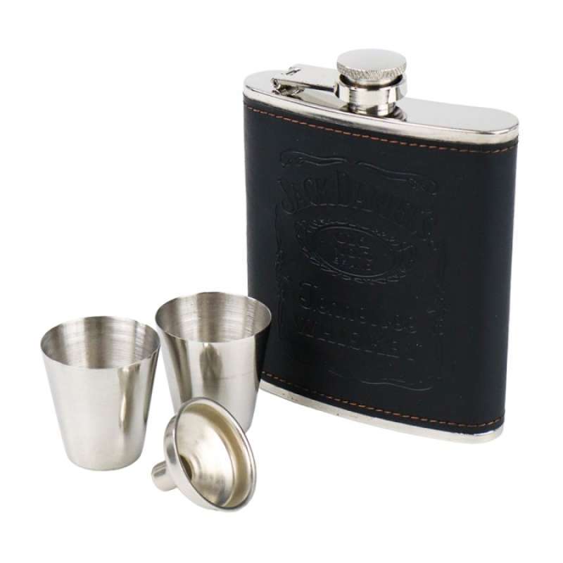 Jual Botol Bir / Botol Wine / Hip Flask Stainless Leather Dengan Gelas ...