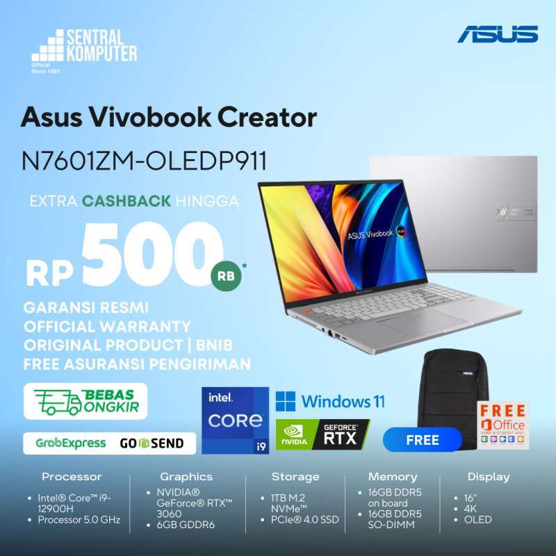 Jual Asus Creator N7601ZM-OLEDP911 - i9-12900H-RTX™ 3060-32GB-1TB-Win ...