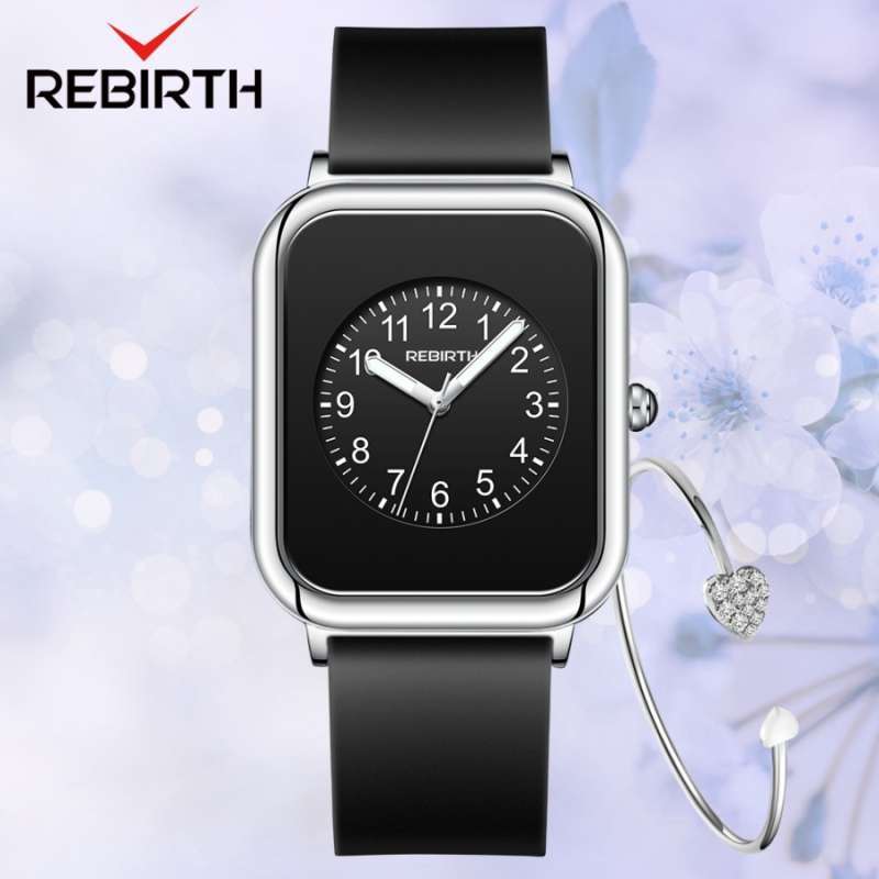 Promo REBIRTH Jam Tangan Wanita Tali Sillikon Karet Square Dial Angka ...