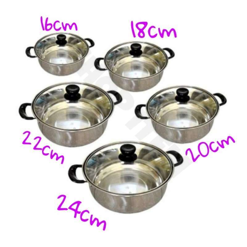 Jual TERJAMIN Panci Set Stainless Steel Tutup Kaca 10 pcs 5 Panci 5 ...