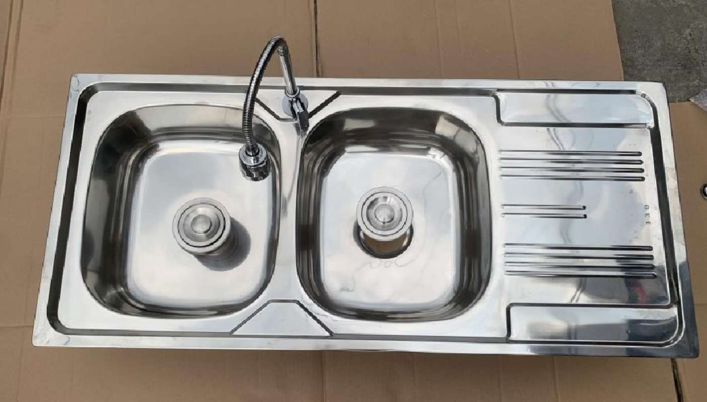 Jual Bak Cuci Piring 2 Lubang Kitchen Sink Stainless Sus304 10050 Sayap ...