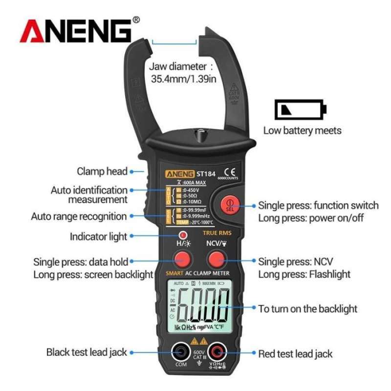 Jual Aneng Tang Ampere Digital Multimeter Voltage Multitester Clamp ...